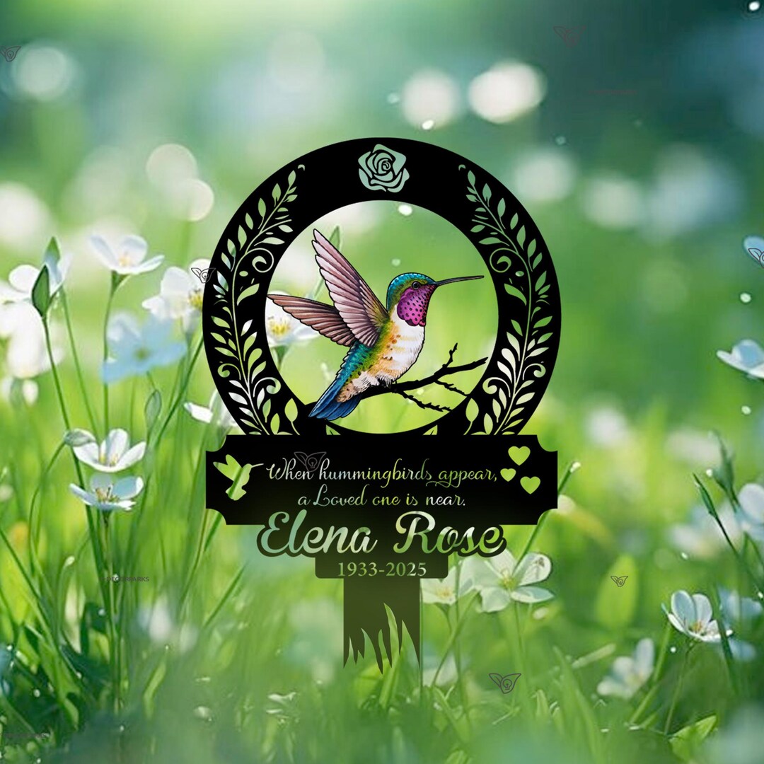 Custom Name Hummingbird Memorial Metal Stake, Hummingbird Name Sign ...