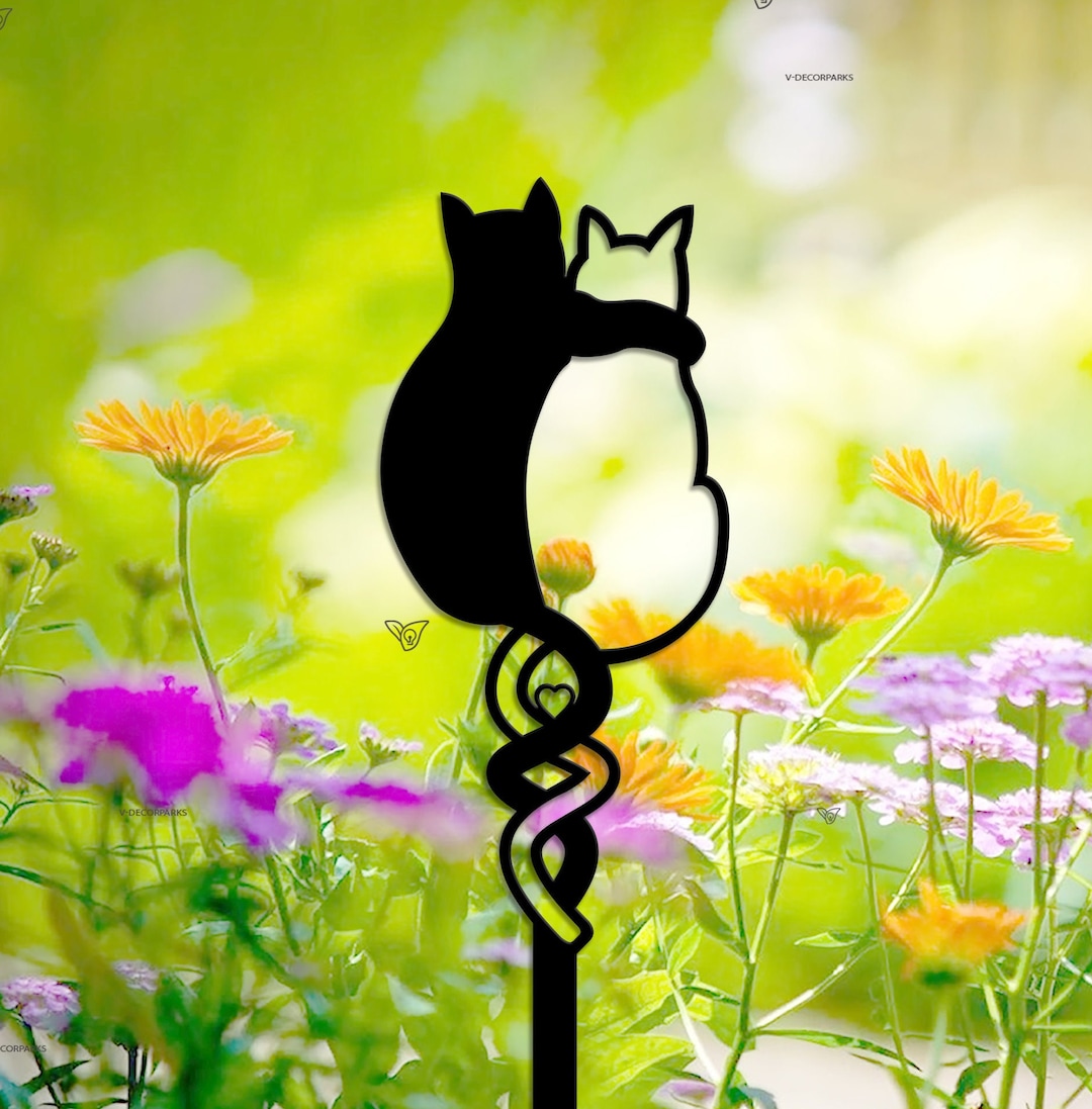 Cat Garden Metal Stake, Cat Garden Decor, Cat Silhouette, Cat Yard ...