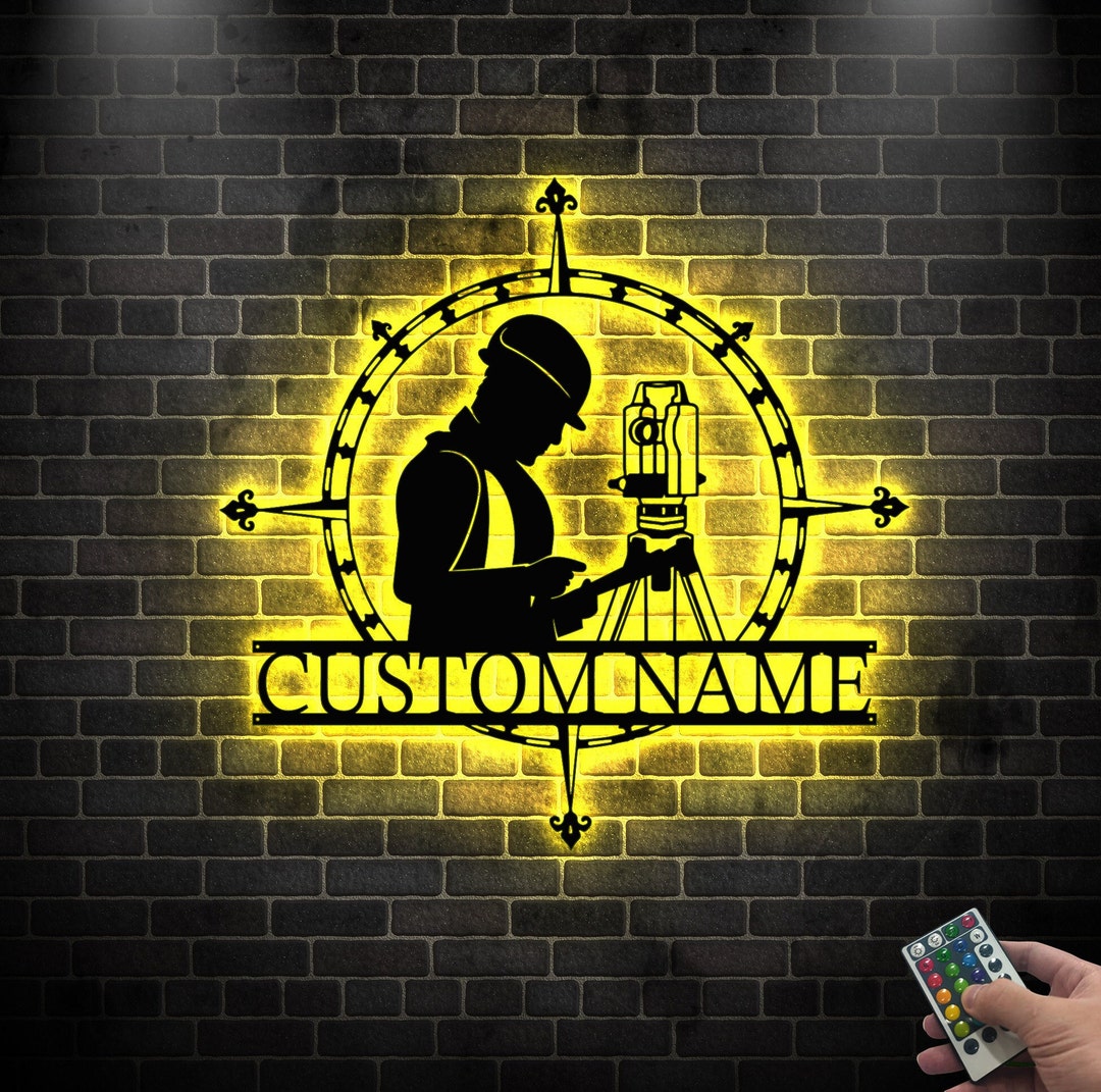 Custom Surveyor Engineer Metal Wall Art LED Light Personalized Geodetic ...