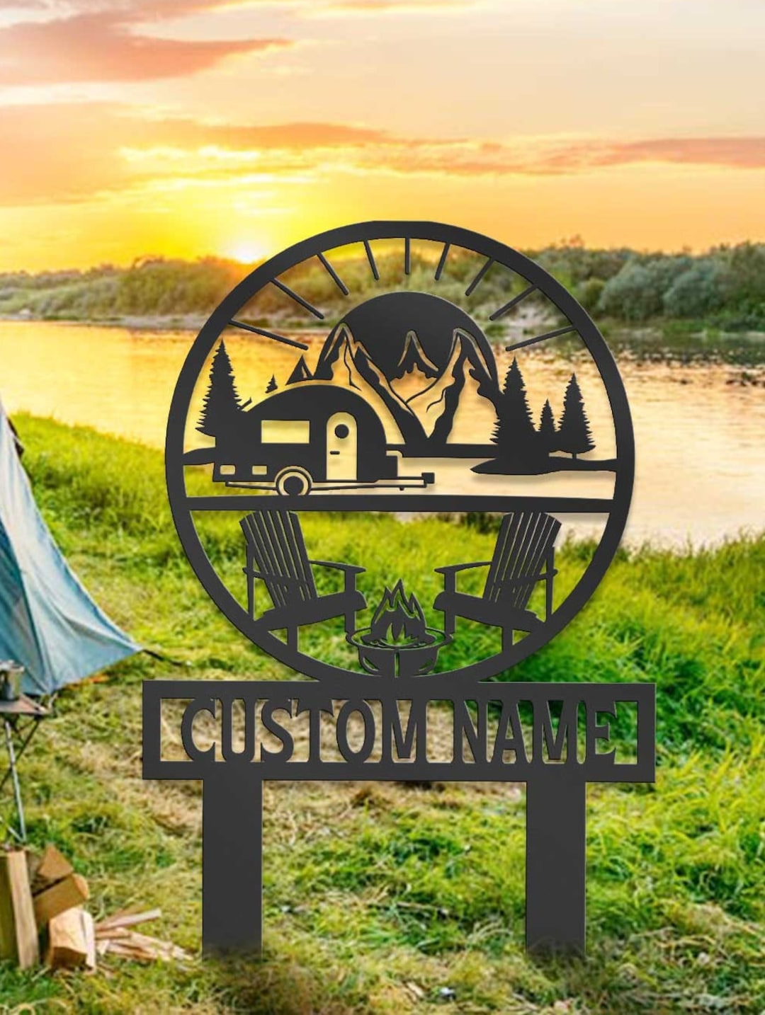 Personalized Happy Campers Metal Yard Sign With Stake, Camping Car ...