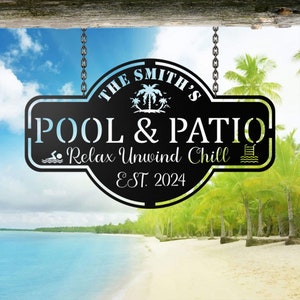Personalized Backyard Pool Metal Sign LED, Pool Signs for Outdoor ...