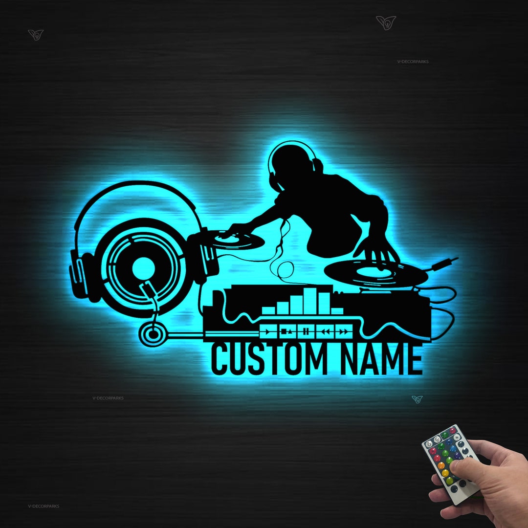 Custom Deejay Headphones Name Sign Wall Art With Led Lights ...