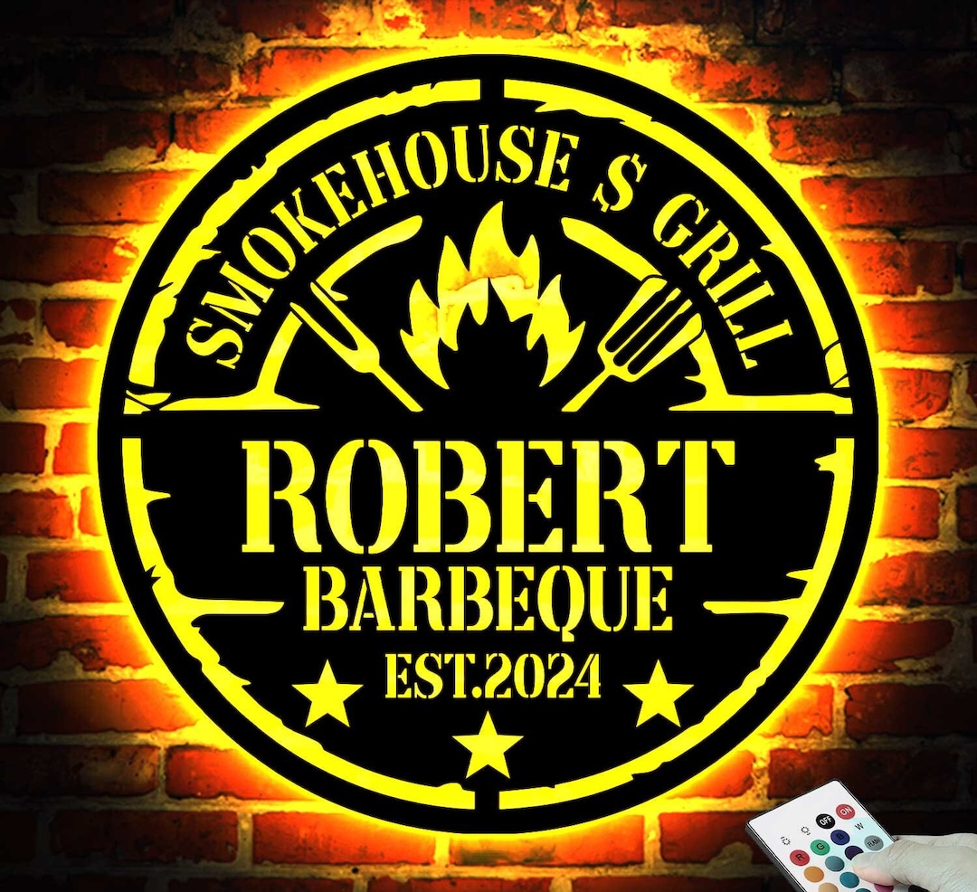 Personalized Barbecue Metal Wall Art LED, Barbecue Wall Art Decor ...