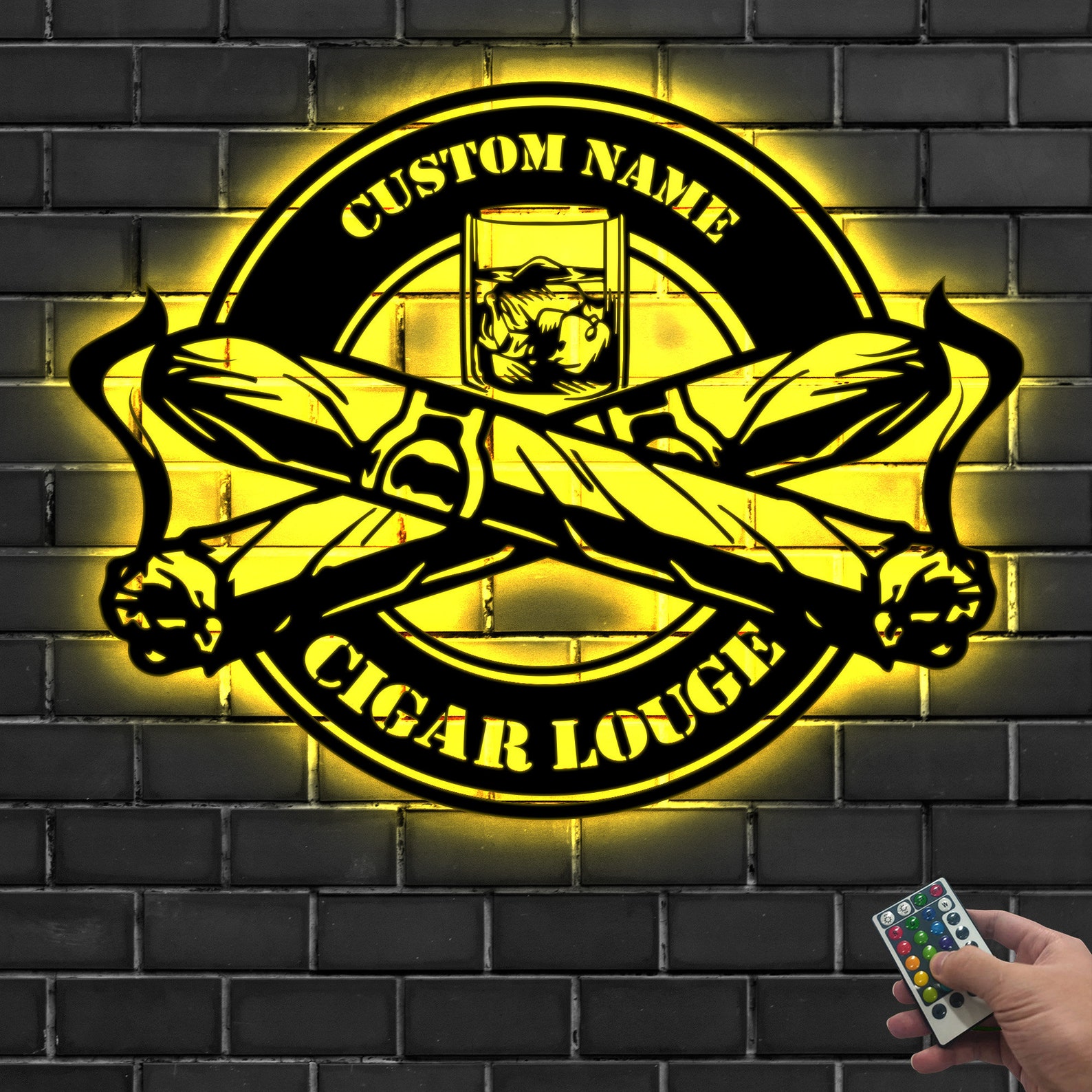 Custom Cigar Lounge Metal Wall Art LED Light Personalized Smoking Cigar ...