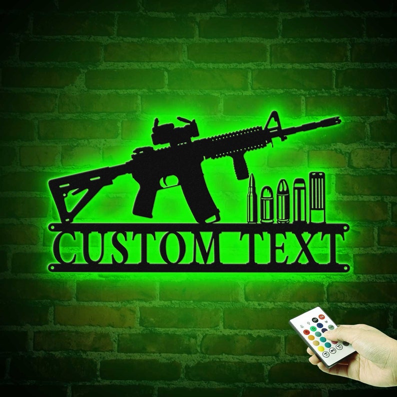 Personalized Gun Metal Sign LED, Armory Decor, Gun Gift Sign, Gun Owner ...