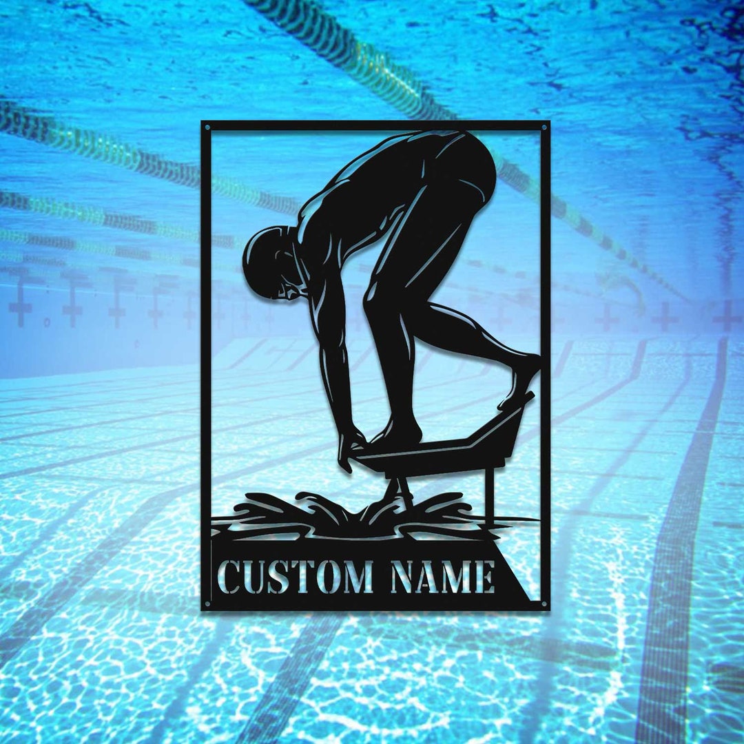 Custom Man Swimmer Metal Wall Art LED Light Personalized Swimming ...