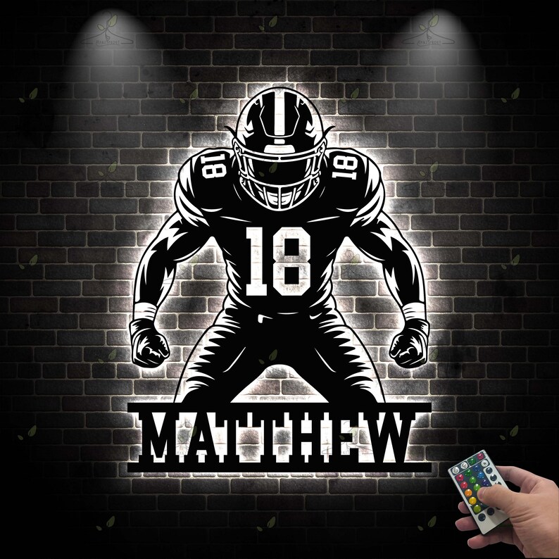 Custom American Football Metal Sign With LED Light, Boys Room Decor ...