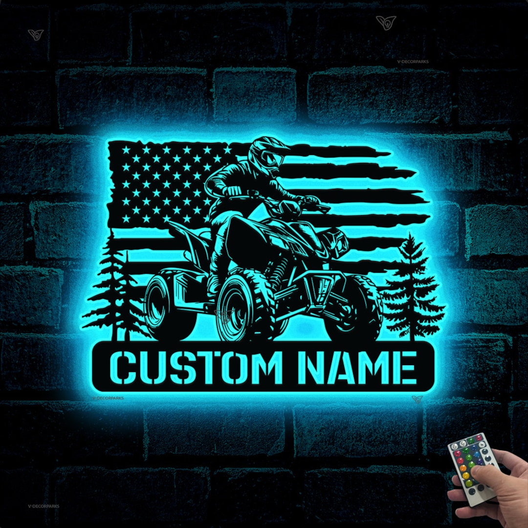Personalized Dirt Bike Name Sign, Custom Quad Biker Metal Wall Art LED ...