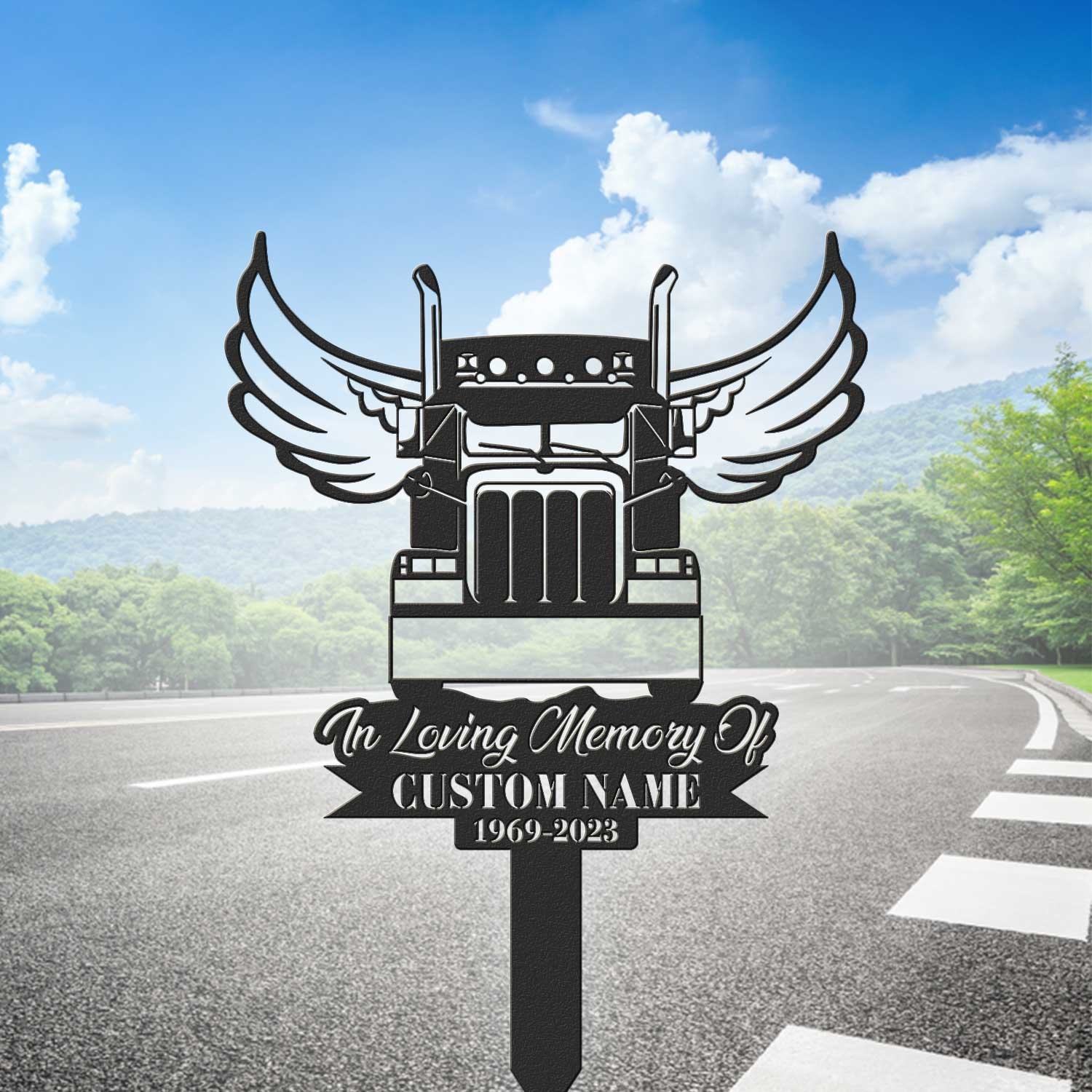 Personalized Semi Truck Trucker Truck Driver Angel Wings Memorial Stake ...