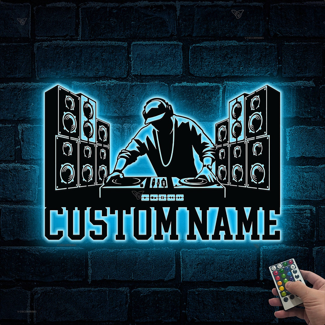 Personalized DJ Disc Jockey Music Metal Wall Art With Led Lights Custom ...