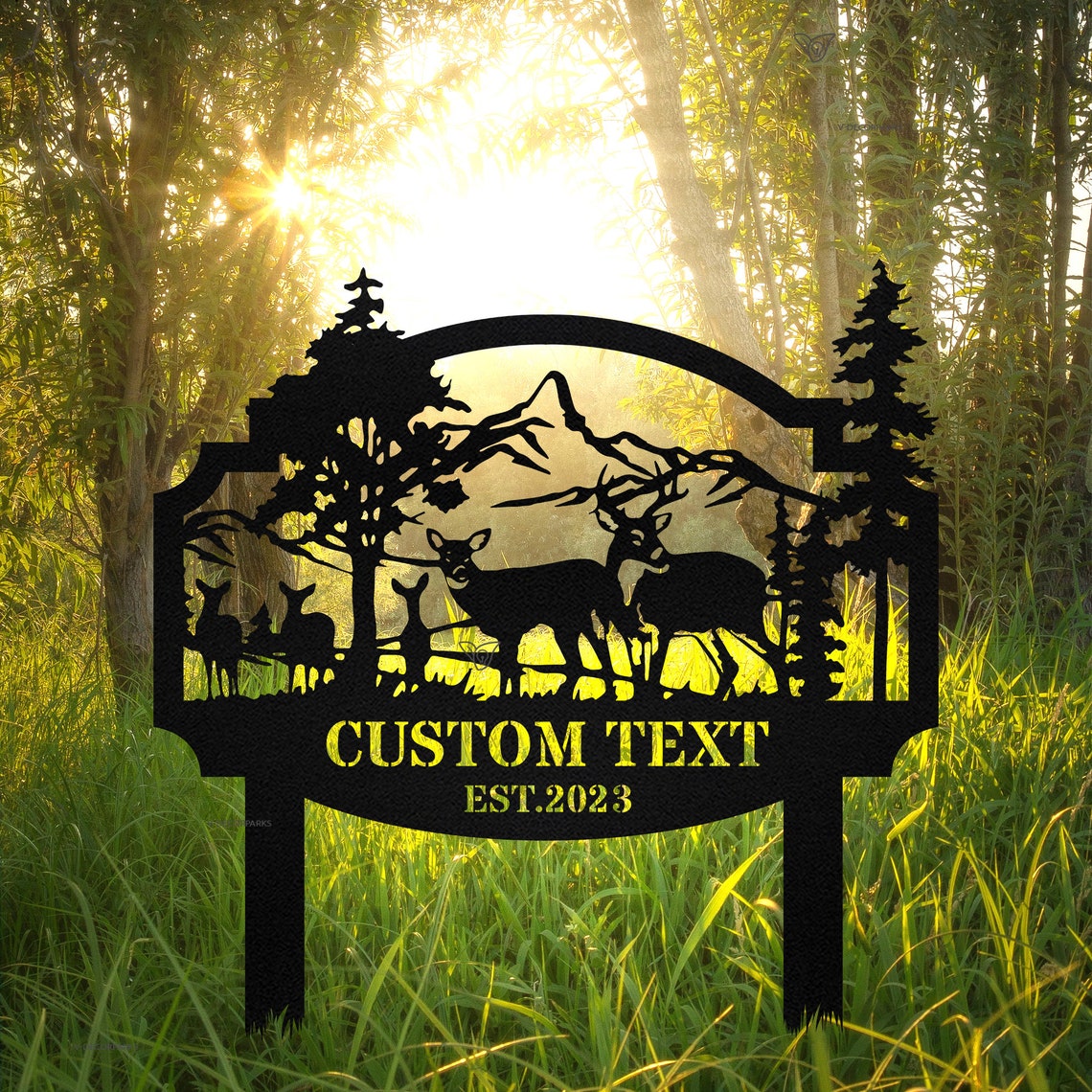 Personalized Metal Deer Sign Outdoor Stake, Decor Deer Forest, Custom ...