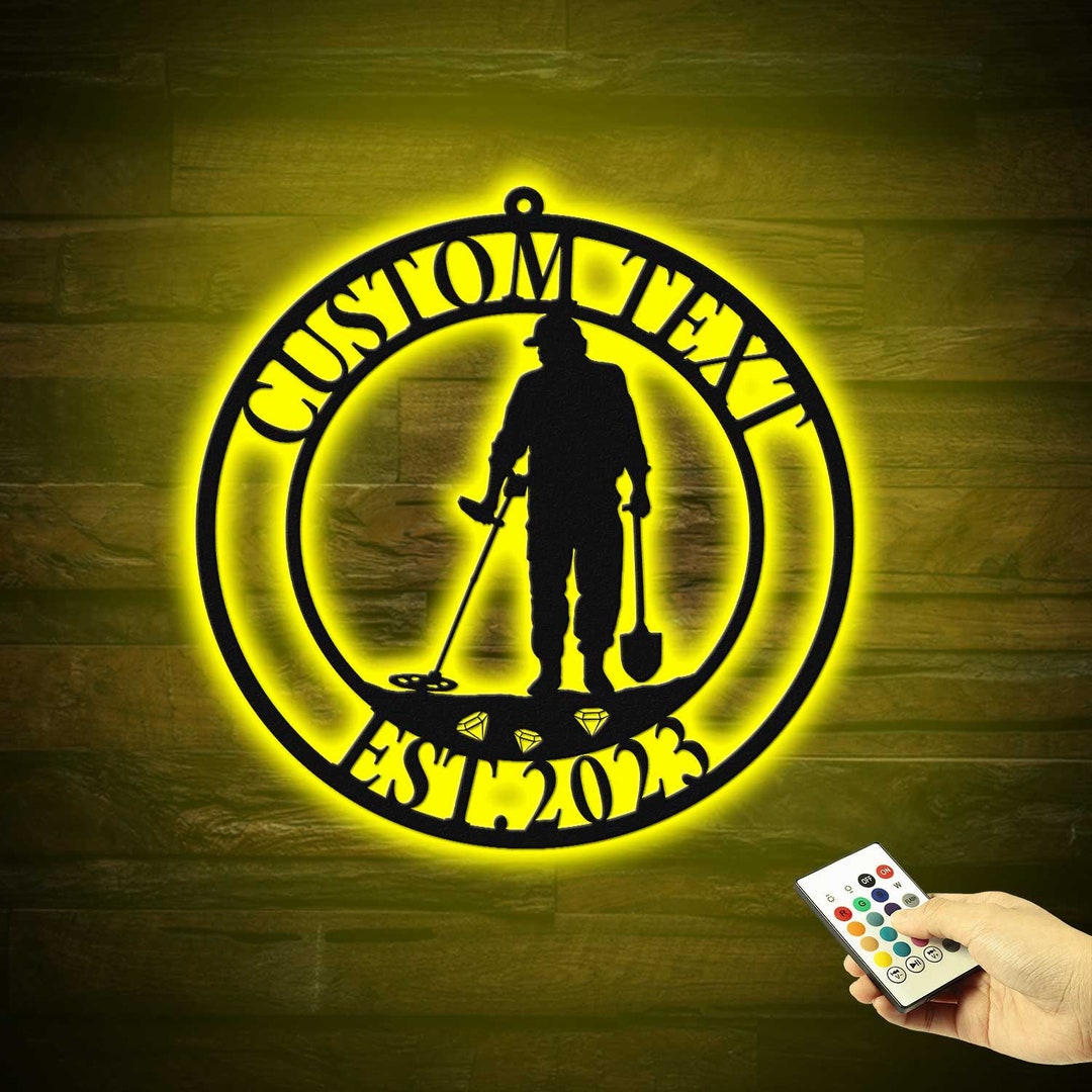 Custom Metal Detecting Sign With Led Light, Metal Detecting Gift, Metal ...