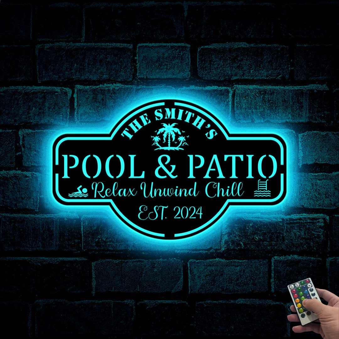 Personalized Backyard Pool Metal Sign LED, Pool Signs for Outdoor, Outdoor Wall Decor, Custom ...
