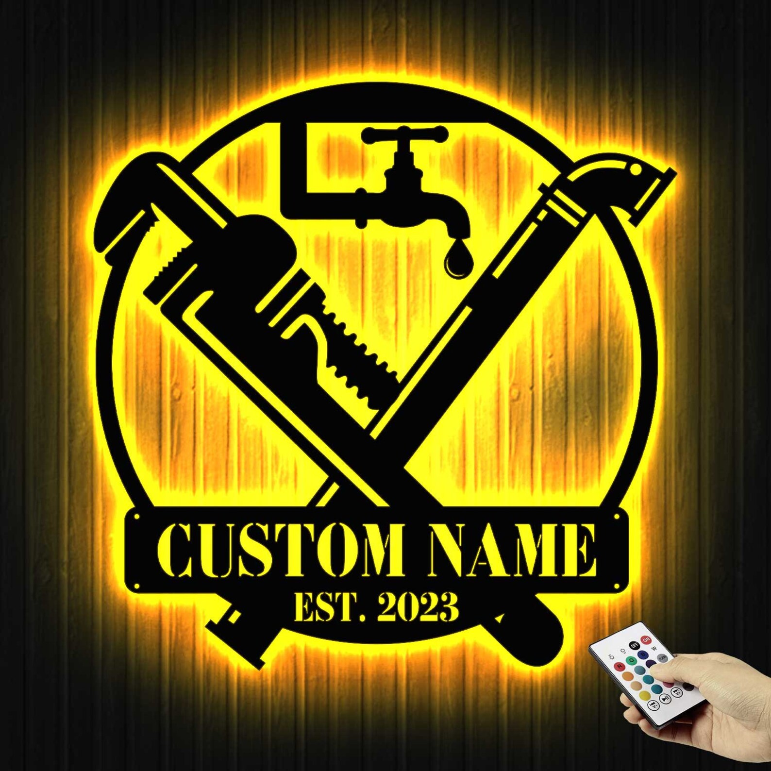 Custom Plumbing Metal Wall Art LED Light, Personalized Plumber Name ...
