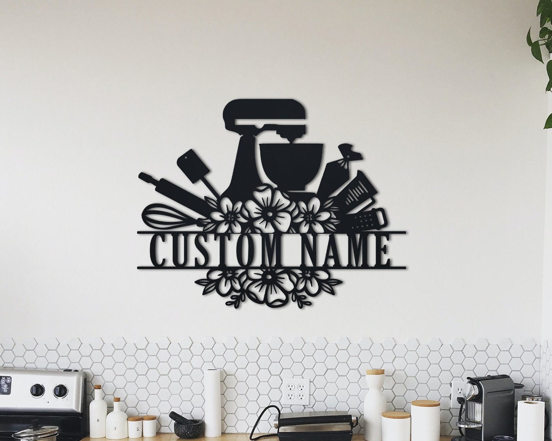 Custom Baking Metal Wall Art, Personalized Baker Name Sign Decoration ...
