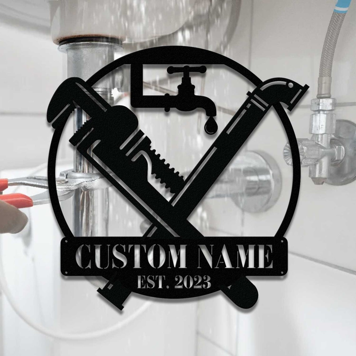 Custom Plumbing Metal Wall Art LED Light, Personalized Plumber Name ...