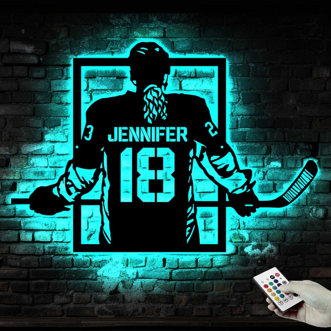 Custom Metal Hockey Sign With LED, Personalized Name & Number Wall Art ...
