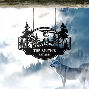 Wolf Howling Metal Ranch Sign, Wolf in Woods Cabin Sign,family Name ...