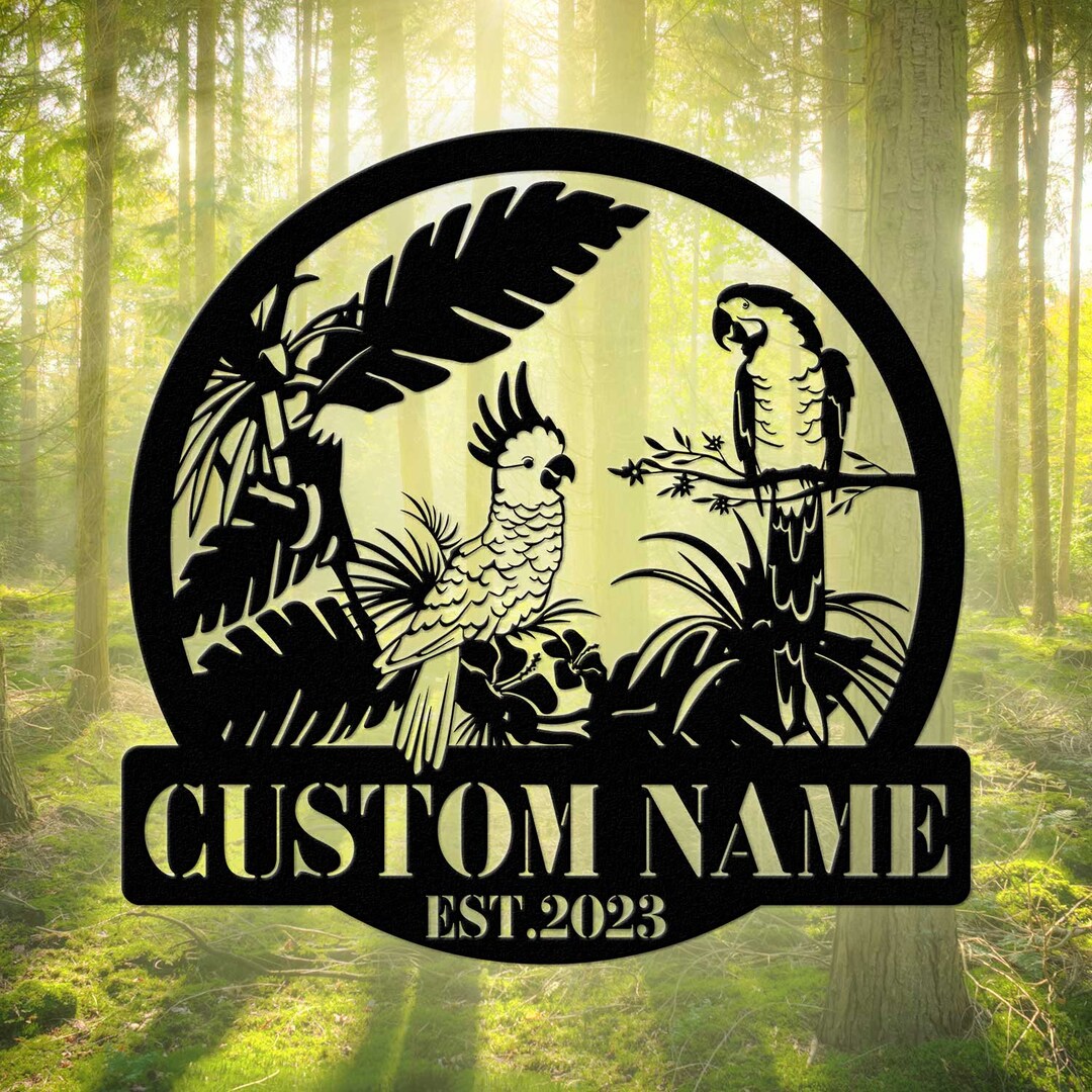 Custom Parrot Bird Metal Wall Art, Personalized Parrot Bird Name Sign ...
