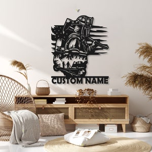 Personalized Firefighter Metal Art Sign Led, Firefighter Metal Sign ...
