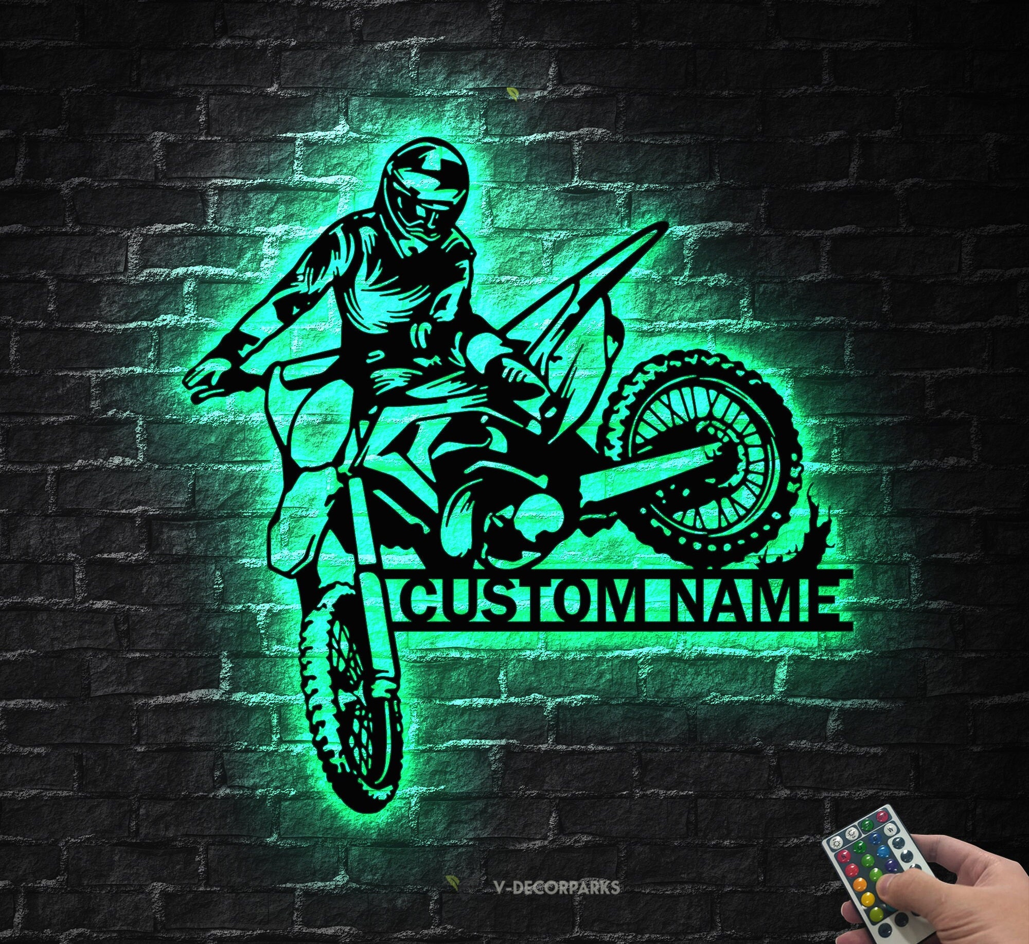 Personalized Motocross Biker Metal Wall Art LED Lights Custom Dirt Bike ...