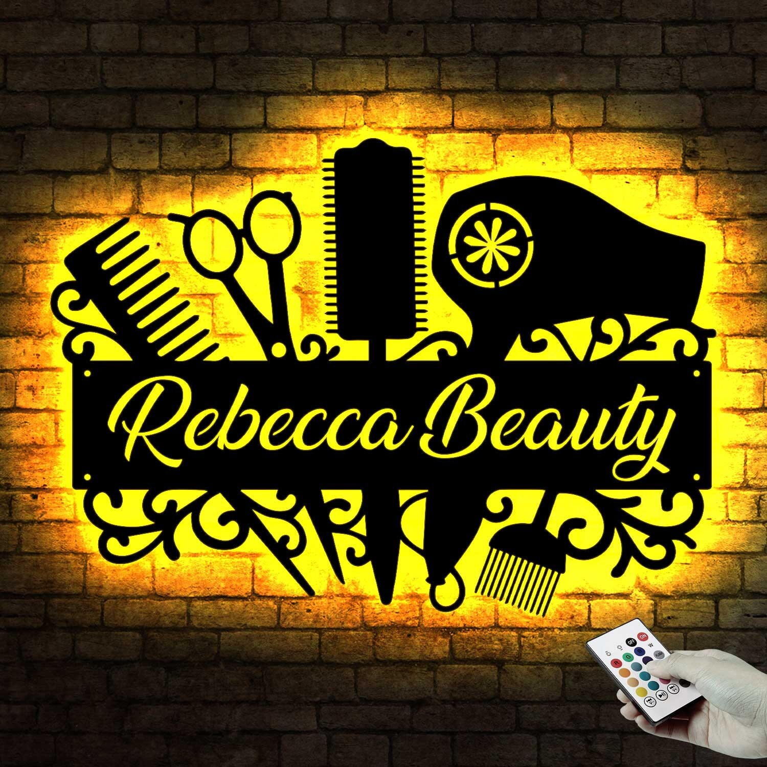 Custom Hair Salon Metal Wall Art LED Light, Personalized Hair Stylist ...