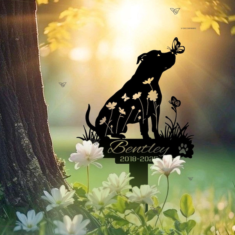 Custom Pit Bull Memorial Garden Stake, Personalized Dog Grave Marker ...