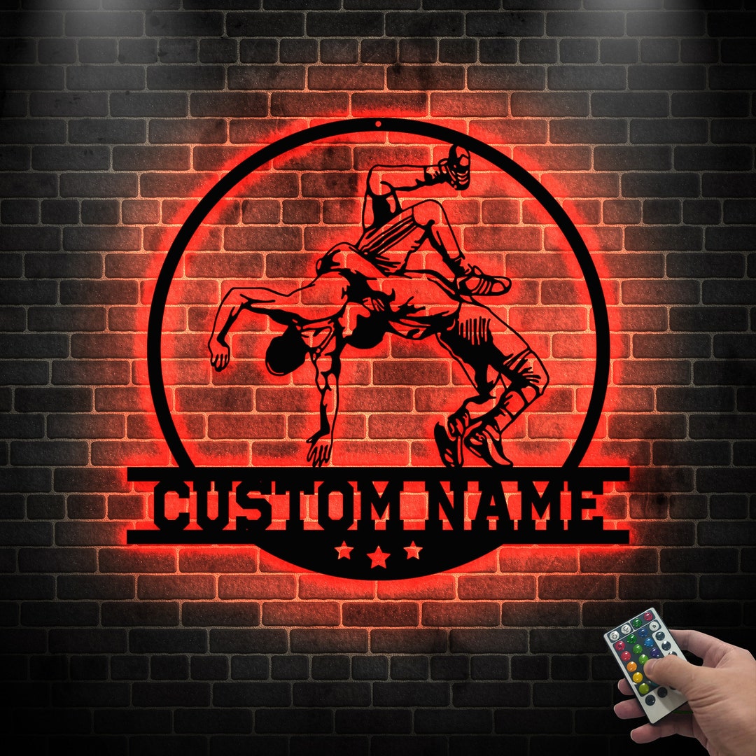 Custom Wrestling Sign Metal Wall Art Led Light, Wrestler Name Sign ...