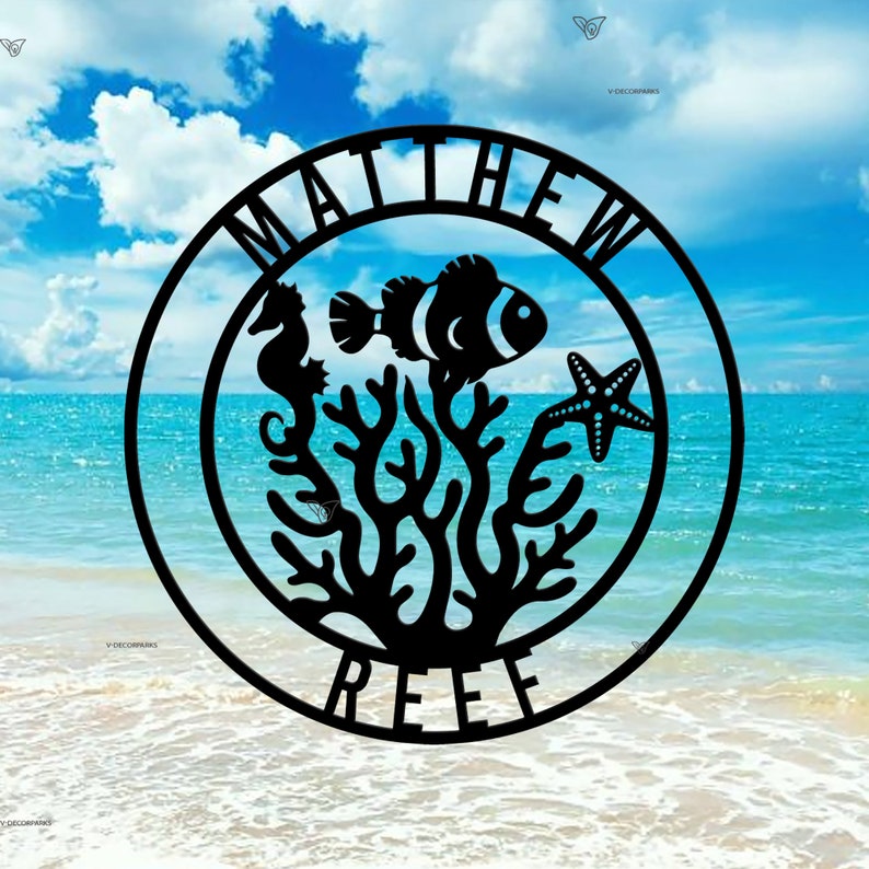 Personalized Fish Reef Name Sign Home Decor, Custom Aquarium Reef Metal ...