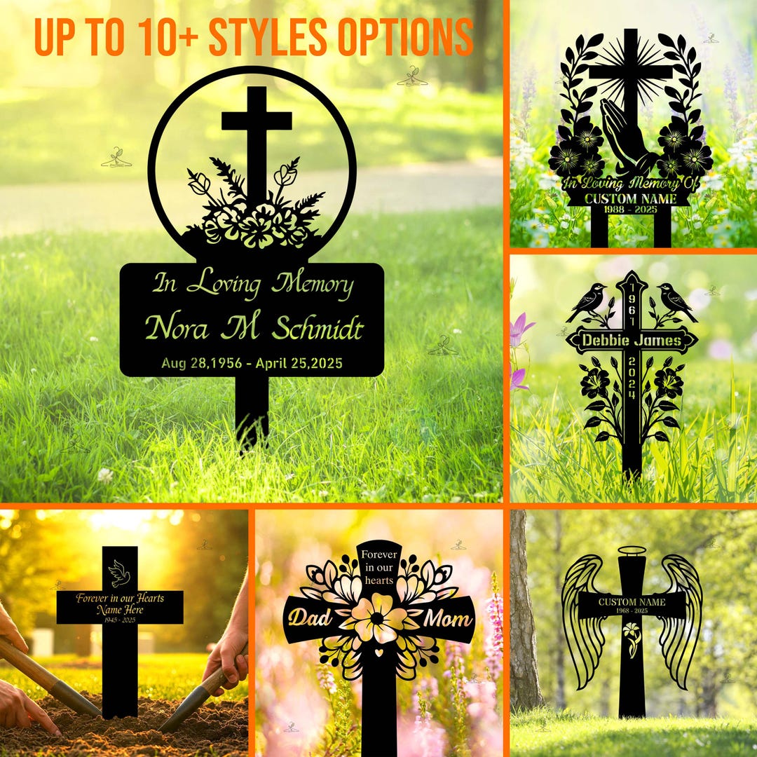 Personalized Memorial Grave Stake, Custom Cross Memorial Metal Stake ...