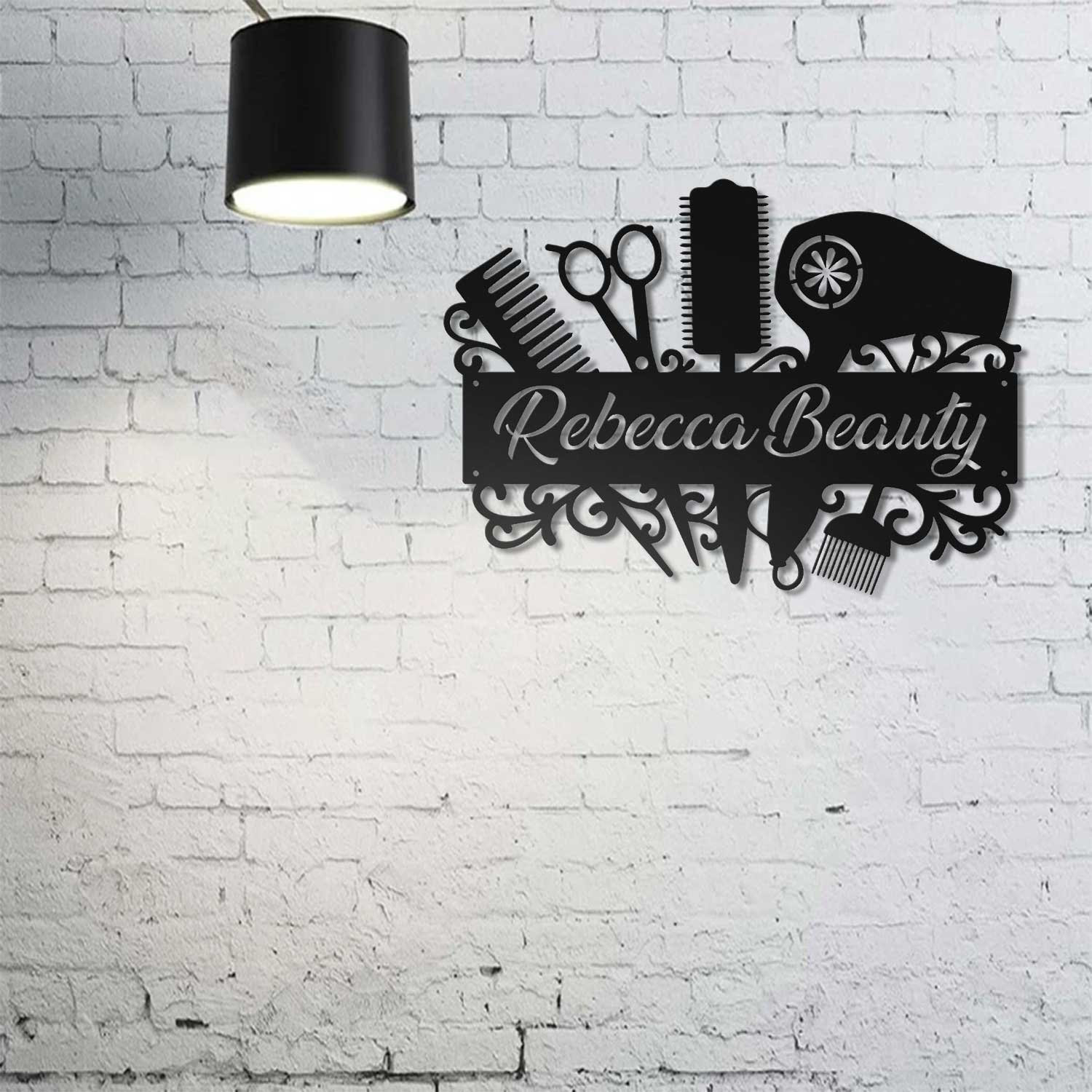 Custom Hair Salon Metal Wall Art LED Light, Personalized Hair Stylist ...