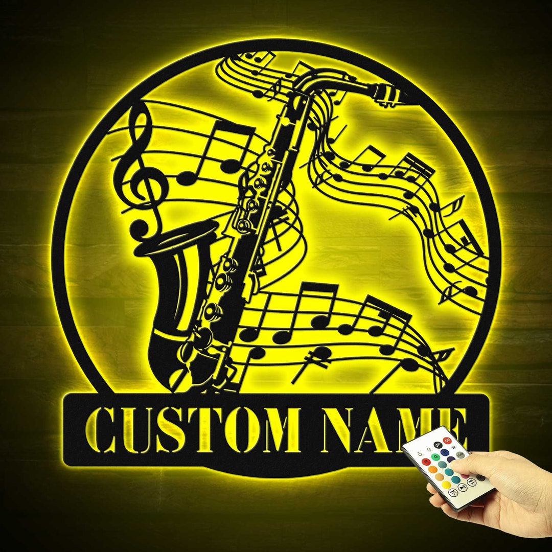 Personalized Saxophone Musical Instrument Metal Wall Art LED Light ...