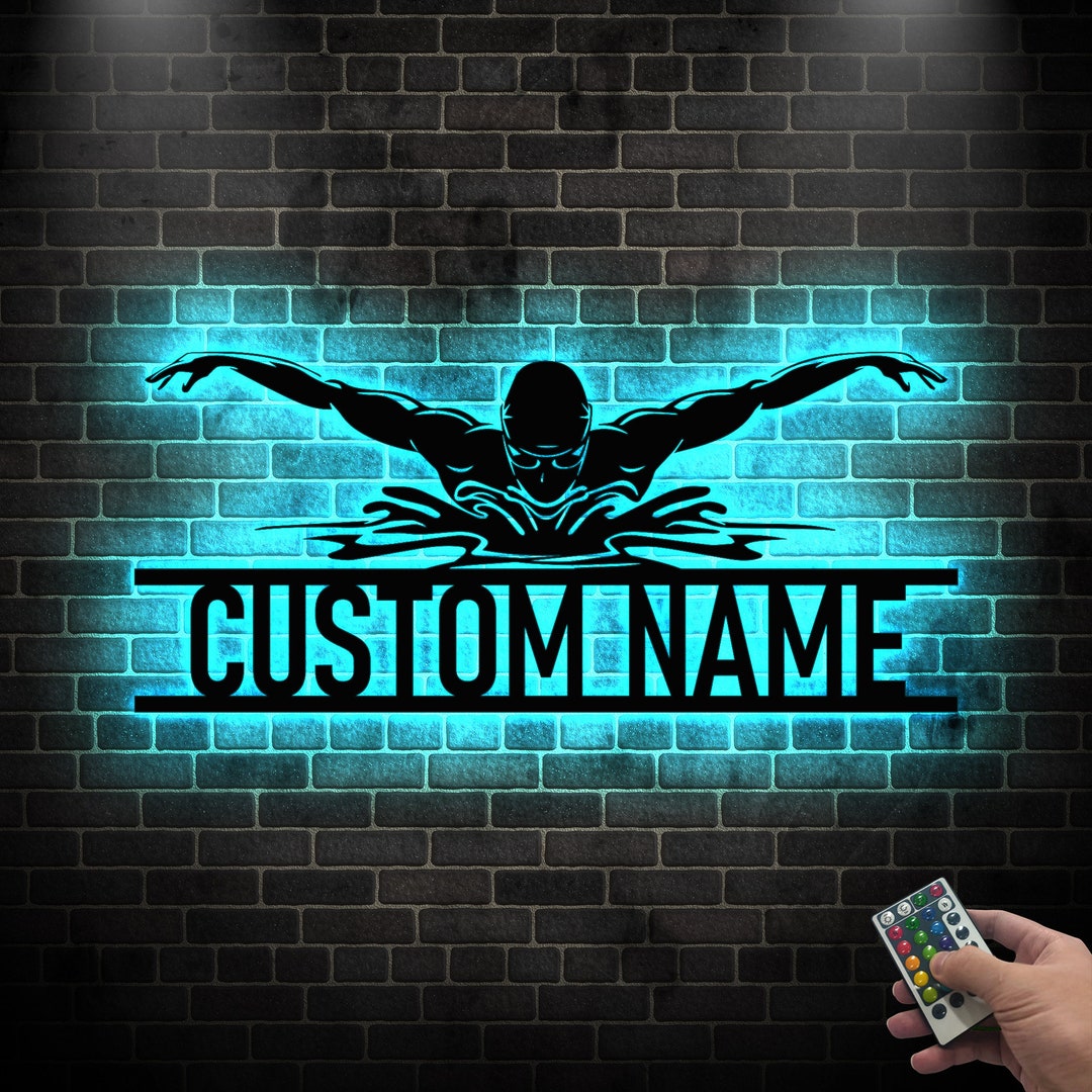Personalizedman Swimmer Metal Wall Art LED Light, Custom Swimming ...