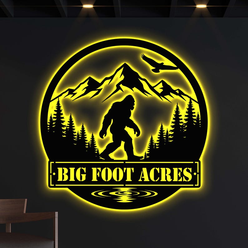 Custom Bigfoot Sign With LED Light, Personalized Sasquatch Wall Art ...