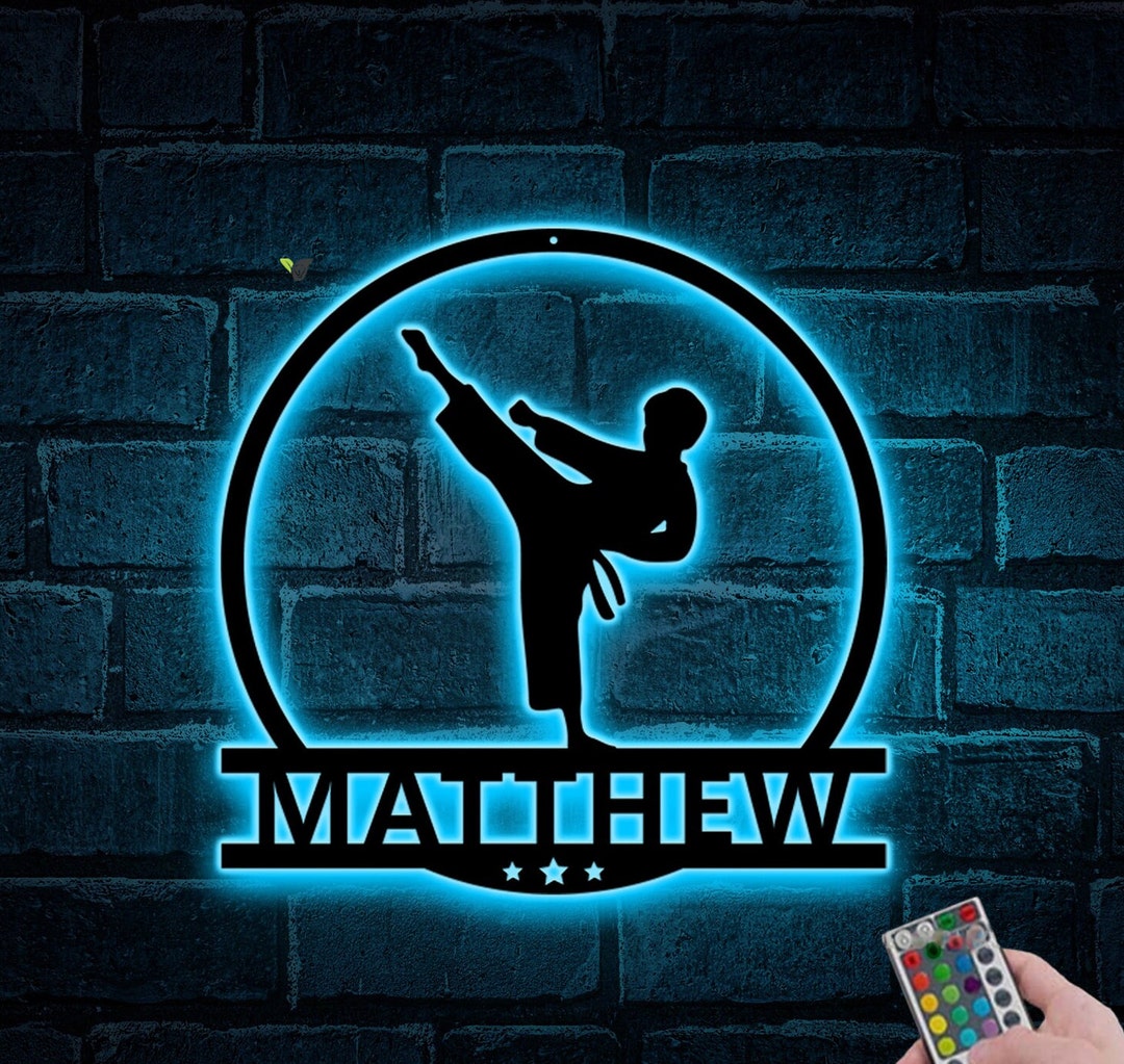 Custom Boy Karate Metal Wall Art With LED Light, Kid Karate Sign ...