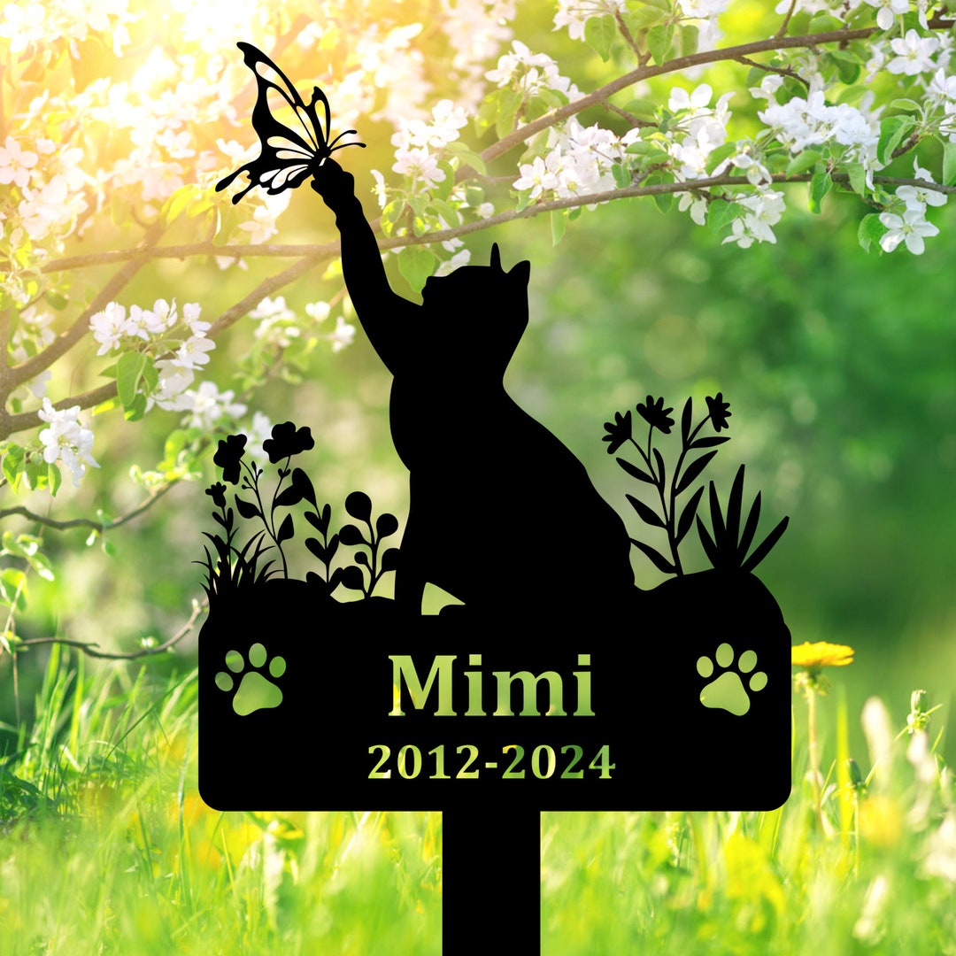 Custom Cat Memorial Stake With Flowers, Loss of Cat Sympathy Gift, Cat ...