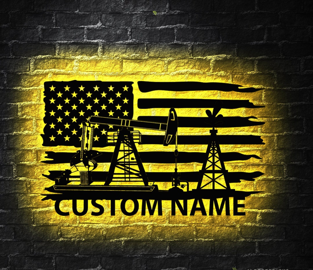 Custom Oil Field Name Sign Led Light, Personalized US Flag Oil Rig ...
