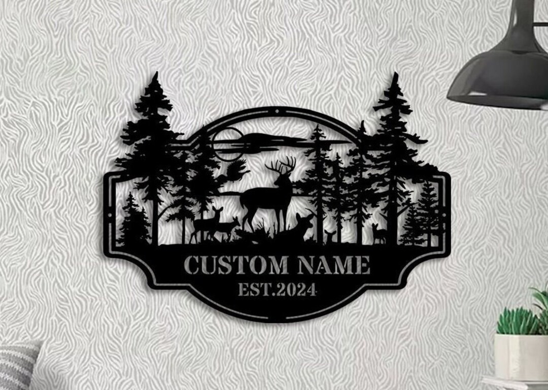 Custom Deer Forest Metal Sign, Personalized Deer Family Name Sign, Deer ...