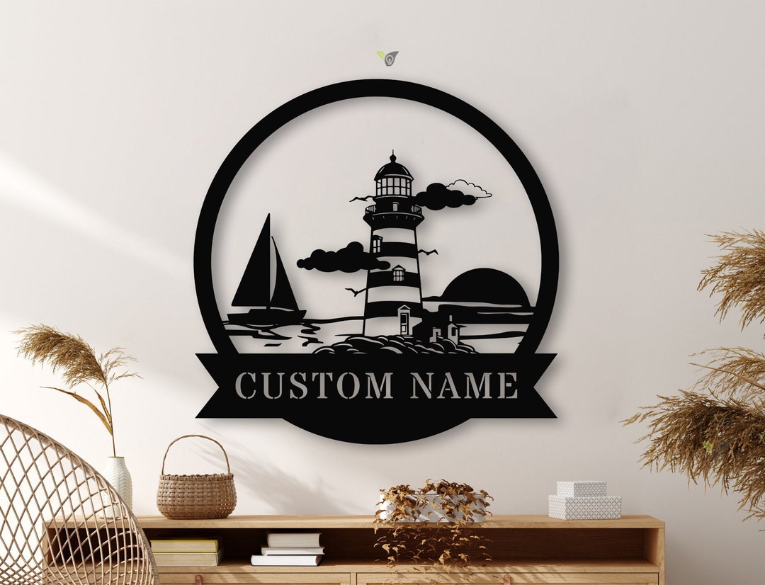 Custom Lighthouse Metal Wall Art Personalized Lighthouse Name Sign Home ...
