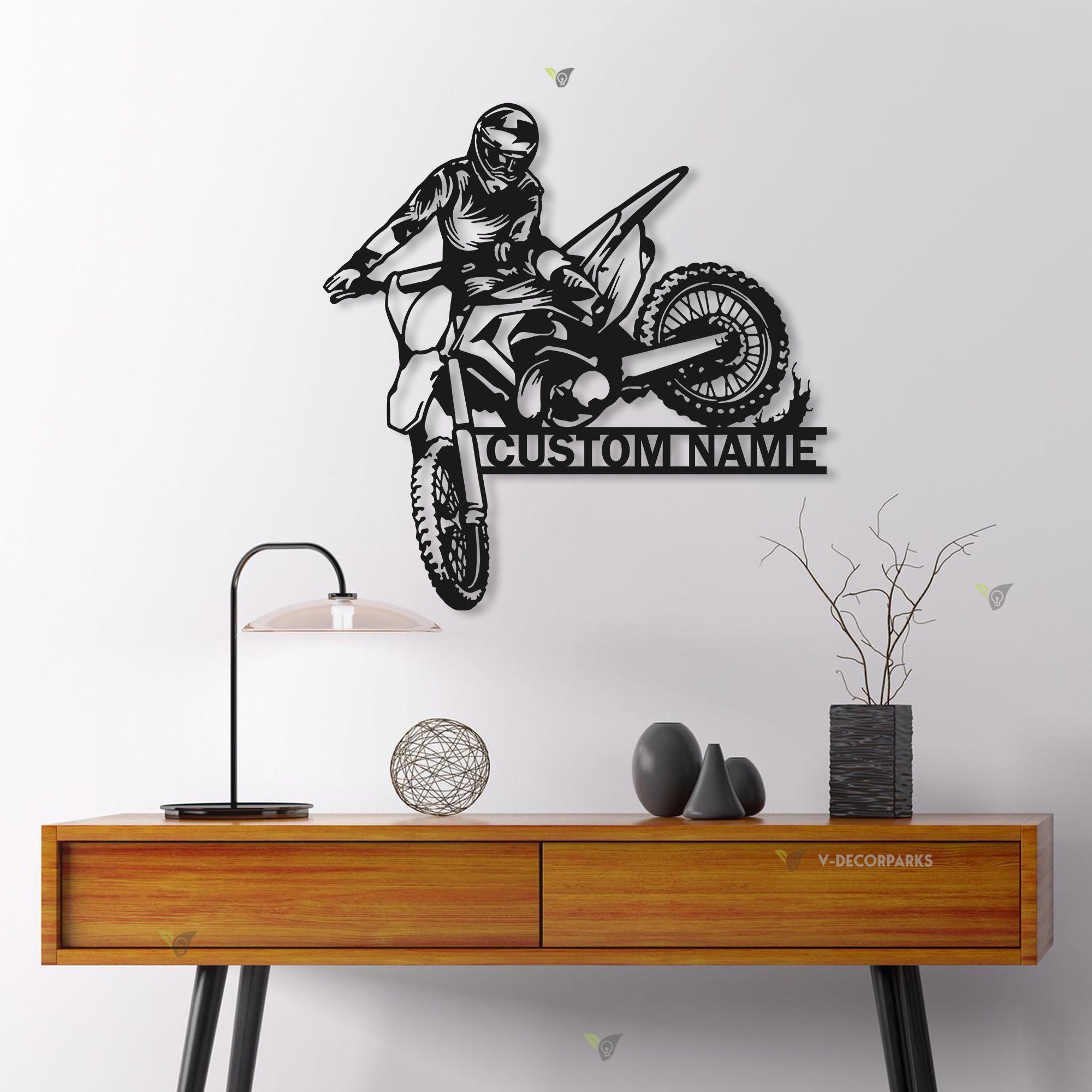 Personalized Motocross Biker Metal Wall Art LED Lights Custom Dirt Bike ...