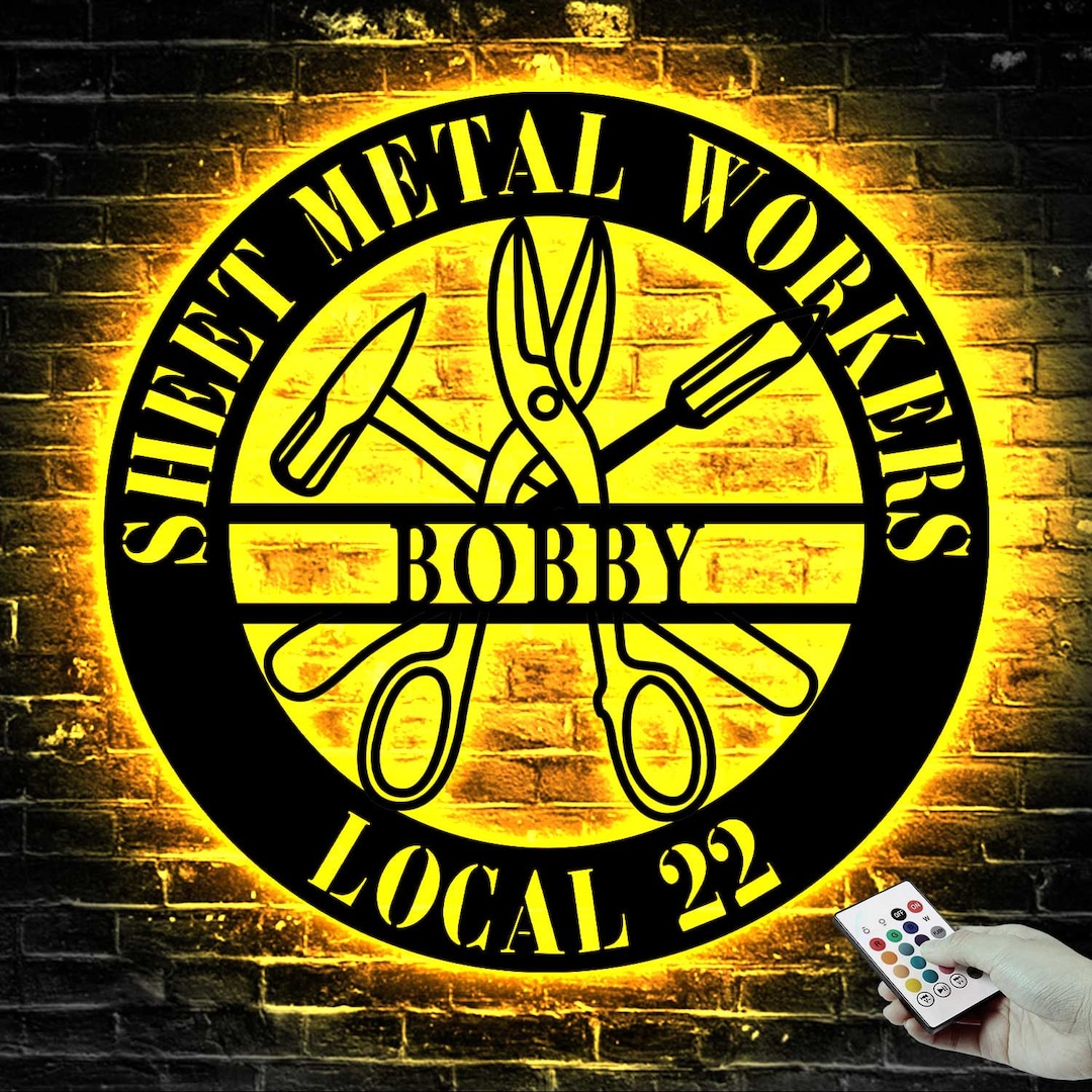 Personalized Sheet Metal Workers Metal Wall Art With Led Lights, Sheet ...