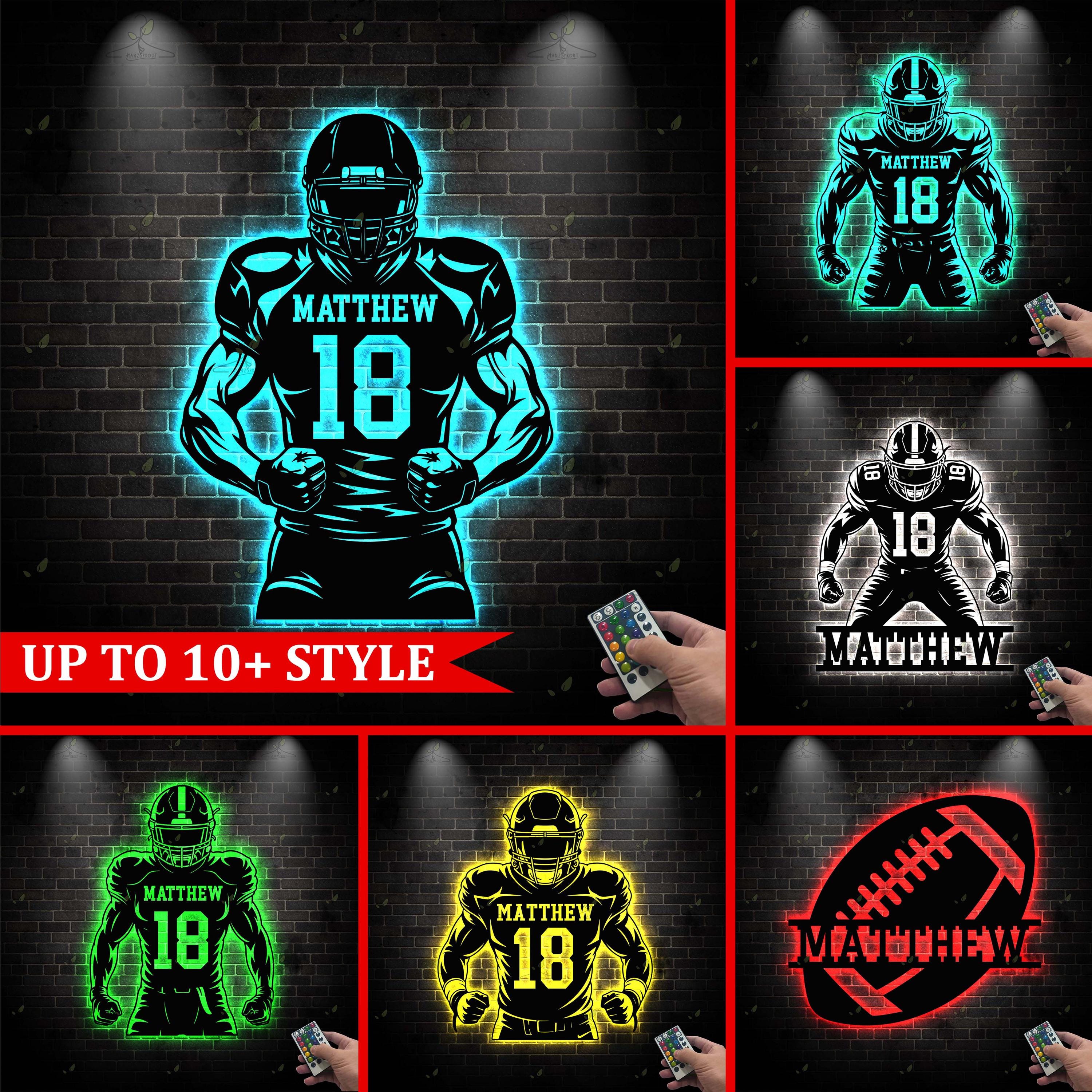 Custom American Football Metal Sign With LED Light, Boys Room Decor ...