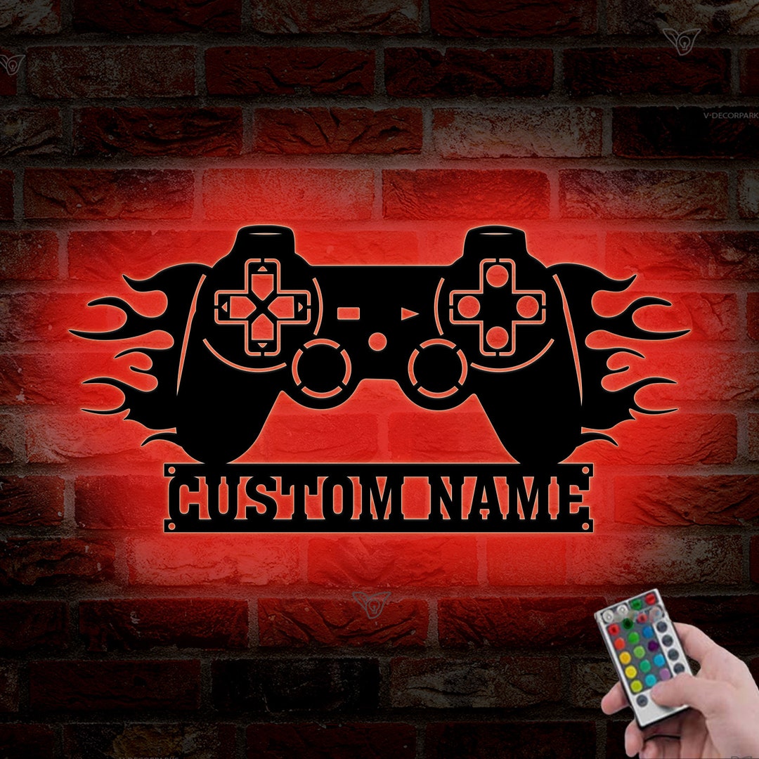 Personalized Game Controller Metal Wall Led Lights, Gamer Wall Art ...