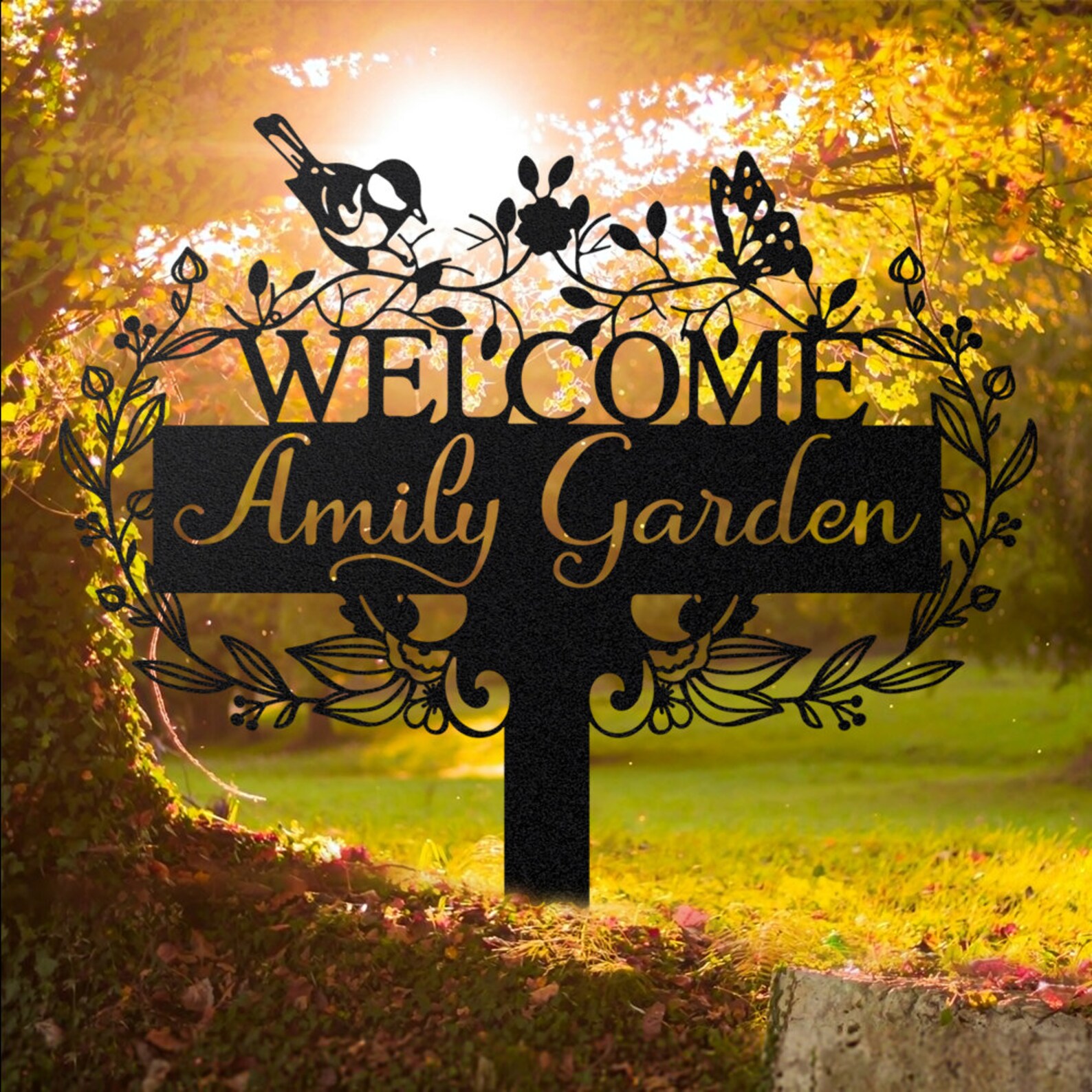 Personalized Garden Sign With Stake, Bird Garden Metal Sign, Custom ...