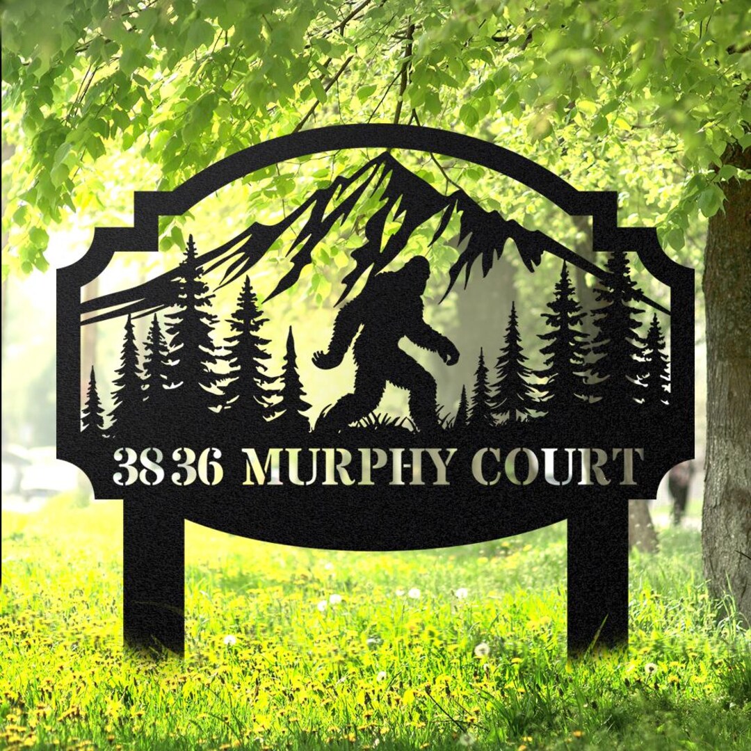 Personalized Bigfoot Address Sign, Custom Sasquatch Metal Yard Art ...
