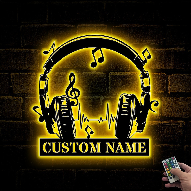 Custom Earphones Metal Wall Art LED, Sound Studio DJ Club Name Sign ...