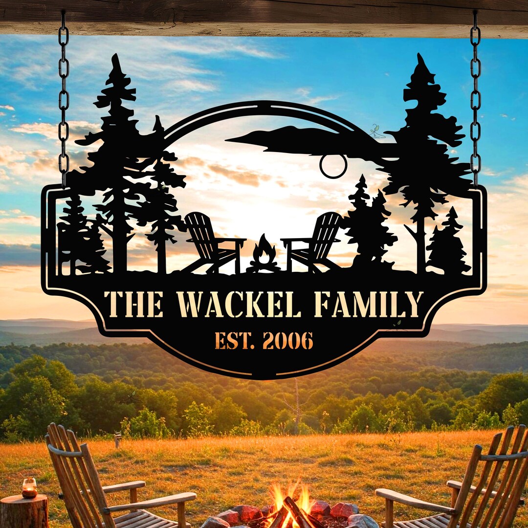 Personalized Campfire Family Name Sign, Custom Metal Fire Pit Decor ...