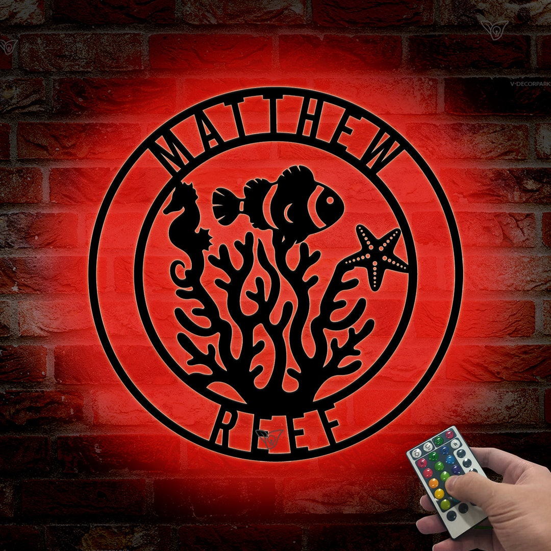 Personalized Fish Reef Name Sign Home Decor, Custom Aquarium Reef Metal ...