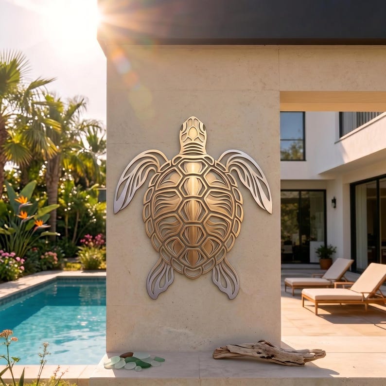 Sea Turtle Wall Art, Coastal Metal Decor, Poolside Outdoor Sign, Beach ...