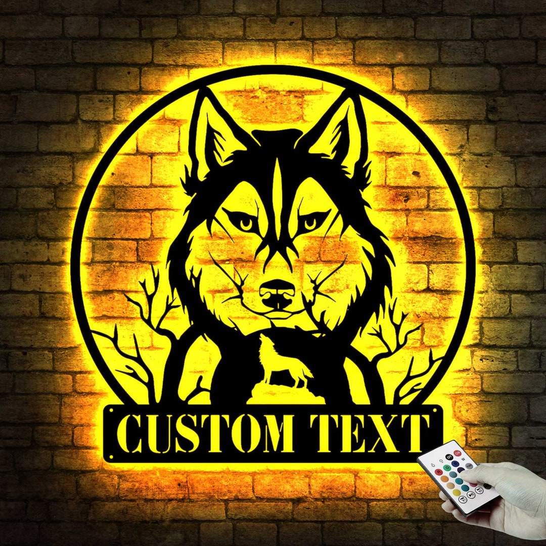 Howling Wolf Sign ,custom Wolf Wall Decor ,wolf Wall Decor LED, Wolf ...